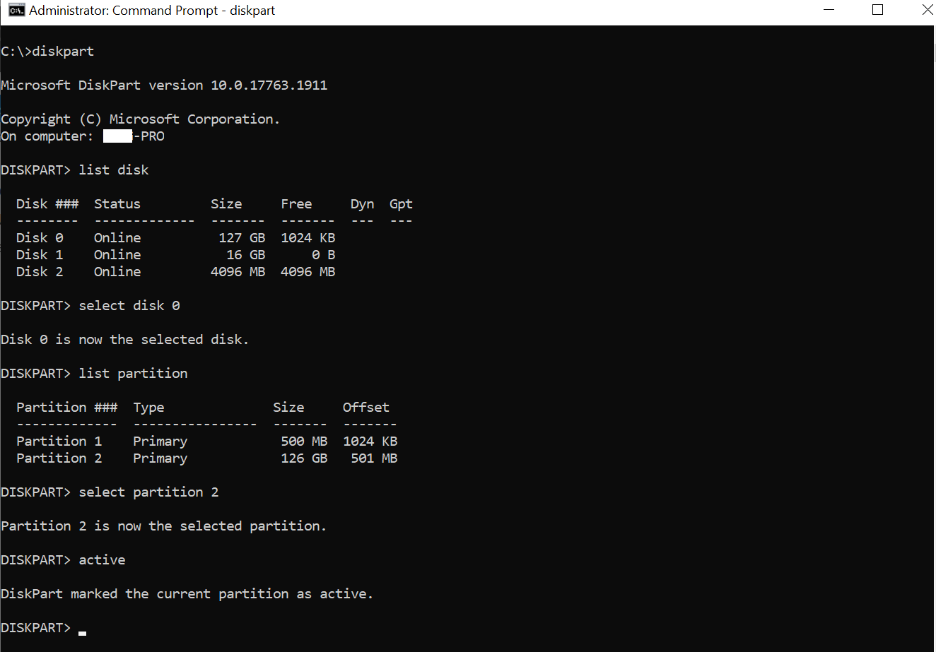 Active Command - Mark Disk Partition as Active - Active Directory Tools